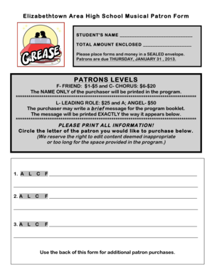 Fillable Online Grease Patron Form - Elizabethtown Area School District ...