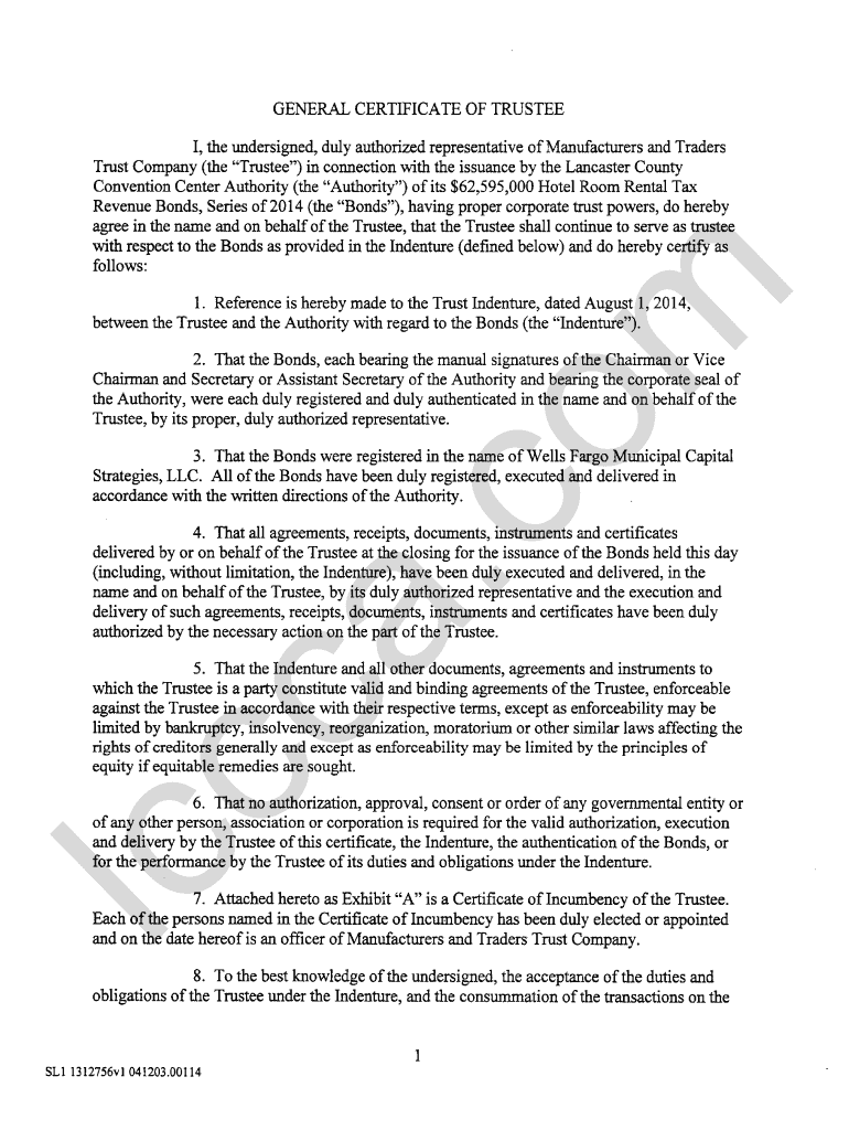 Fillable Online GENERAL CERTIFICATE OF TRUSTEE Fax Email Print - pdfFiller