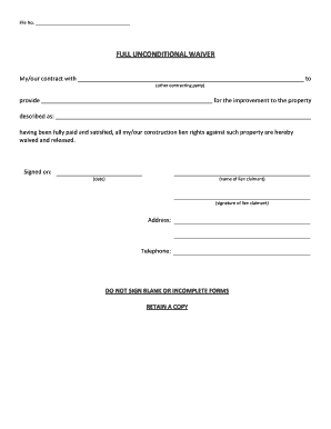 Fillable Online Waiver - Full Unconditional Fax Email Print - pdfFiller