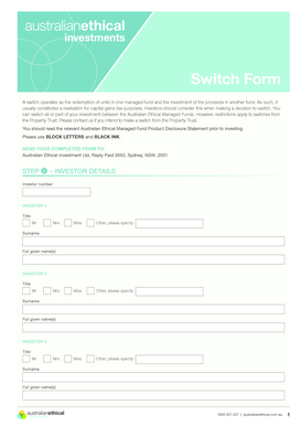 Fillable Online 43004 AE MF SWITCH FORM - Australian Ethical Investment ...