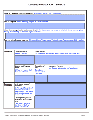 Fillable Online Learning program template - TAE40110 Cert IV in Fax ...
