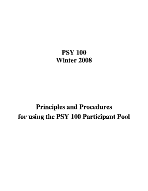 Fillable Online for using the PSY 100 Participant Pool Fax Email Print ...