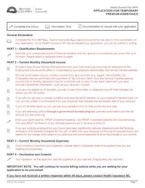 Fillable Online Application for Temporary Premium Assistance ...