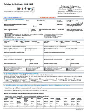Fillable Online 2011-2012 MATES Admission Form - Spanish FINAL Fax ...