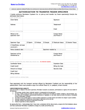 Fillable Online Authorization to Transfer Frozen Specimen Fax Email ...