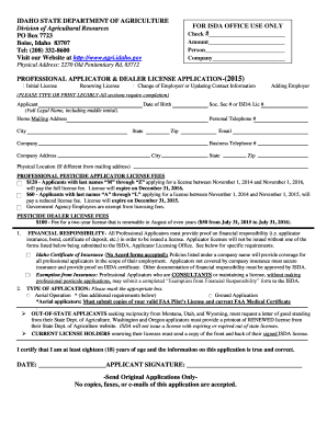 Fillable Online agri idaho Professional Applicator License Application ...