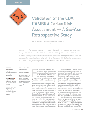 Fillable Online Validation of the cdA cAMBrA caries risk Assessment A ...