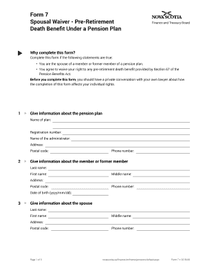 Fillable Online Form 7 Spousal Waiver - Pre-Retirement Death Benefit ...
