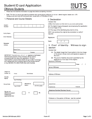 Fillable Online Student ID card Application Offshore Students Fax Email ...