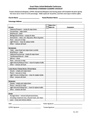 Fillable Online Parsonage Cleaning Checklist - Great Plains Conference ...