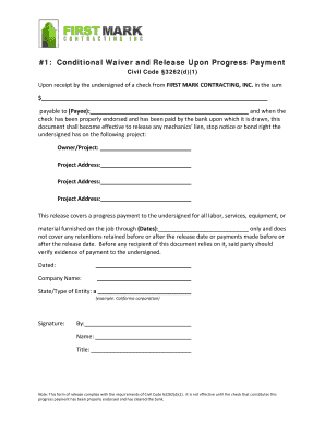 Fillable Online #1: Conditional Waiver and Release Upon Progress ...