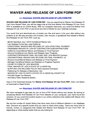 Fillable Online WAIVER AND RELEASE OF LIEN FORM. WAIVER AND RELEASE OF LIEN FORM Fax Email Print ...