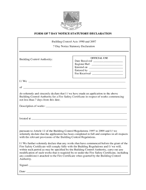Fillable Online galway FORM OF 7 DAY NOTICE STATUTORY DECLARATION Fax ...