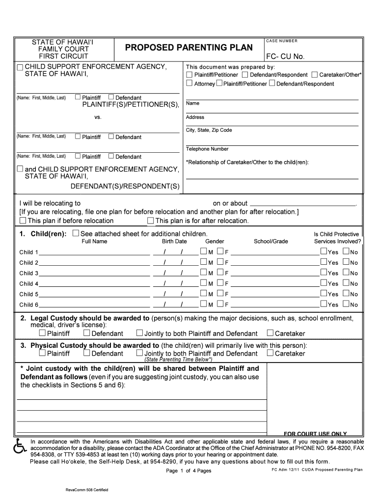 Fillable Online STATE OF HAWAI I PROPOSED FAMILY COURT FIRST CIRCUIT D ...