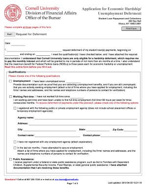 Fillable Online ecsi Application for Economic Hardship/Unemployment ...