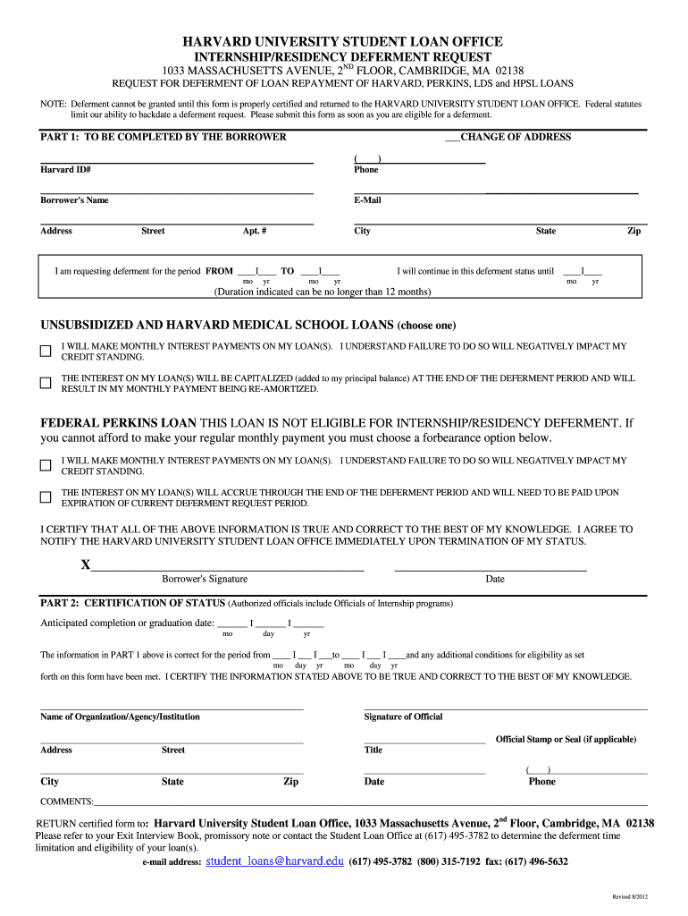 Internship/Residency Deferment Form - Harvard University - Ecsi - Fill ...