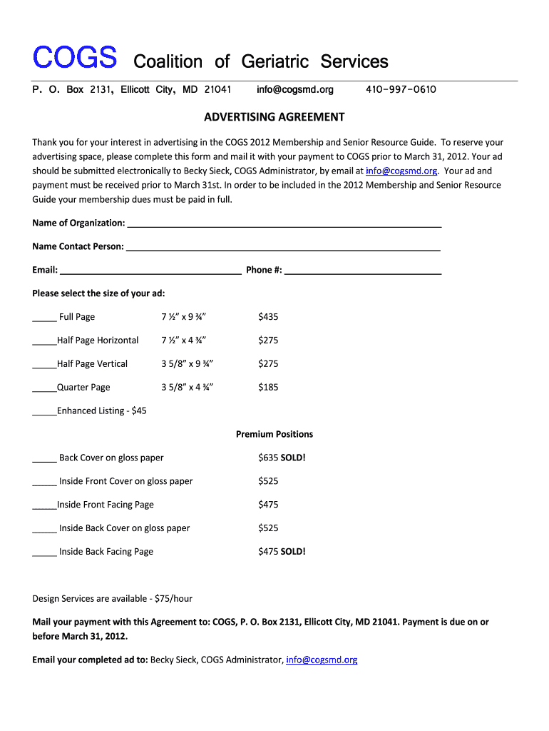 Fillable Online cogsmd COGS Coalition of Geriatric Services Coalition ...