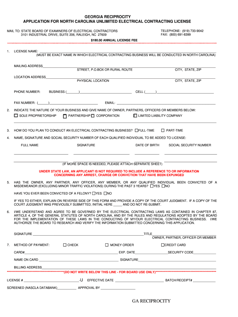 Fillable Online APPLYING FOR NORTH CAROLINA ELECTRICAL CONTRACTING ...