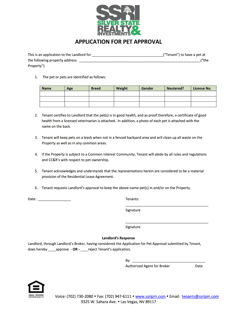 Fillable Online APPLICATION FOR PET APPROVAL - Ssripm Fax Email Print ...