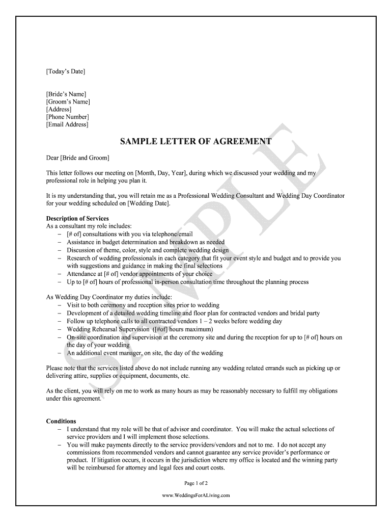 Wedding Planner Agreement Letter DocHub