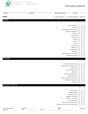 Fillable Online PACU TRAVELER SKILLS CHECKLIST Fax Email Print - pdfFiller