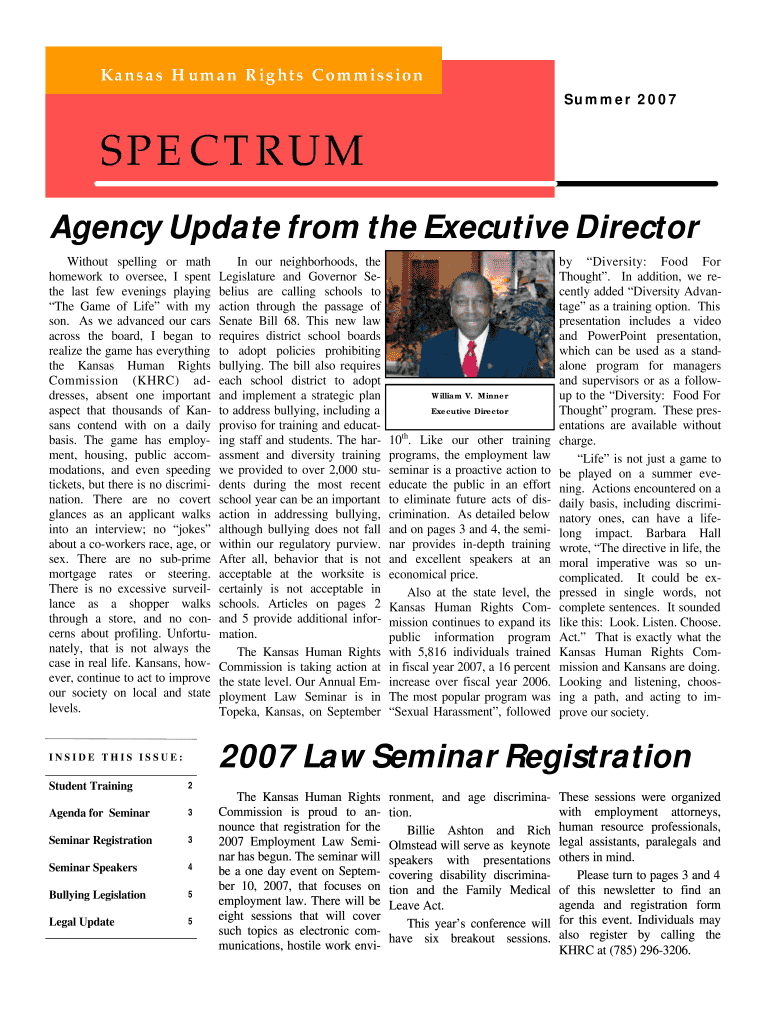 Fillable Online Kansas Human Rights Commission Summer 2007 SPECTRUM ...