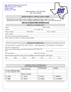Fillable Online emsregion2 EMPLOYMENT APPLICATION FORM - Region II EMS ...