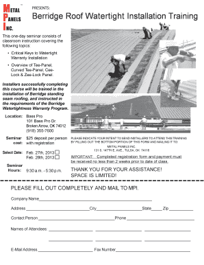 Fillable Online PRESENTS: Berridge Roof Watertight Installation... Fax ...