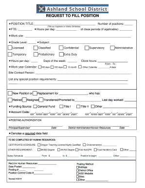 Fillable Online Request to fill position form (2014).pdf - Ashland School District Fax Email ...