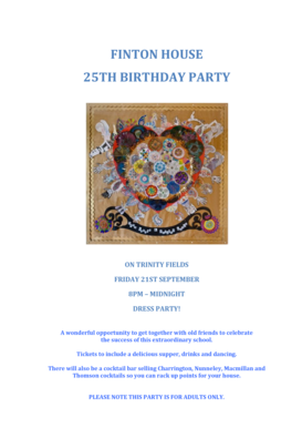 Fillable Online fintonhouse org FINTON HOUSE 25TH BIRTHDAY PARTY ...