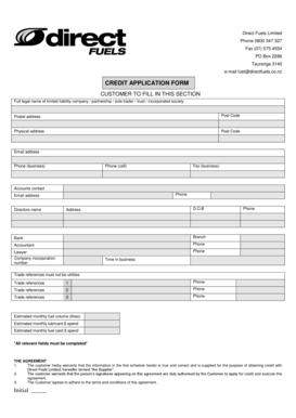 Fillable Online directfuels co CREDIT APPLICATION FORM - Direct Fuels ...