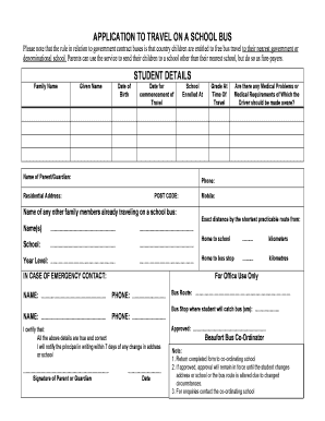 Fillable Online APPLICATION TO TRAVEL ON A SCHOOL BUS Fax Email Print ...