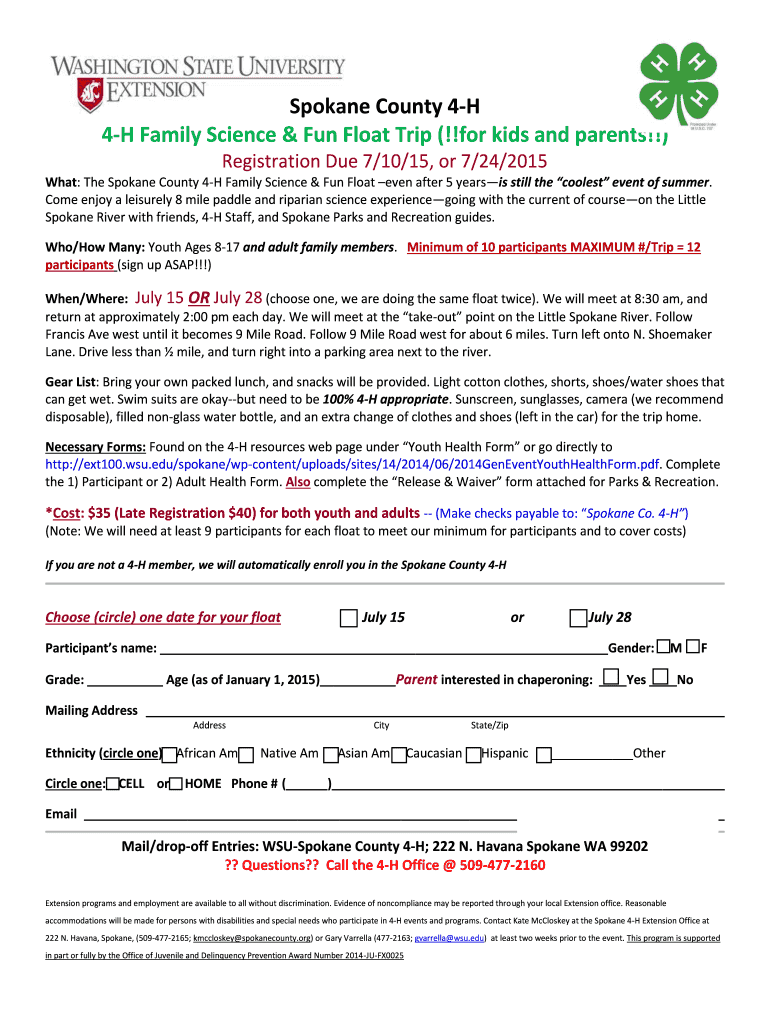 Fillable Online 4-H Float Registration Form - Celebrating 100 Years of ...