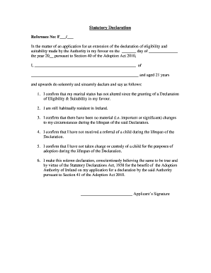 Fillable Online aai gov Statutory Declaration - Adoption Authority of ...