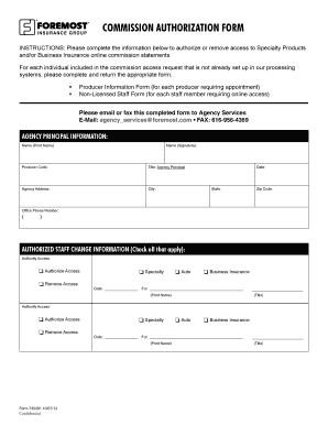 Fillable Online COMMISSION AUTHORIZATION FORM - Foremost Fax Email ...