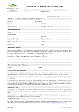 Fillable Online randwick nsw gov Application for A-Frame Advertising ...