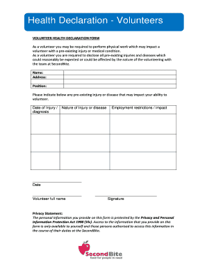 Fillable Online secondbite Unsw newprospective employee health ...