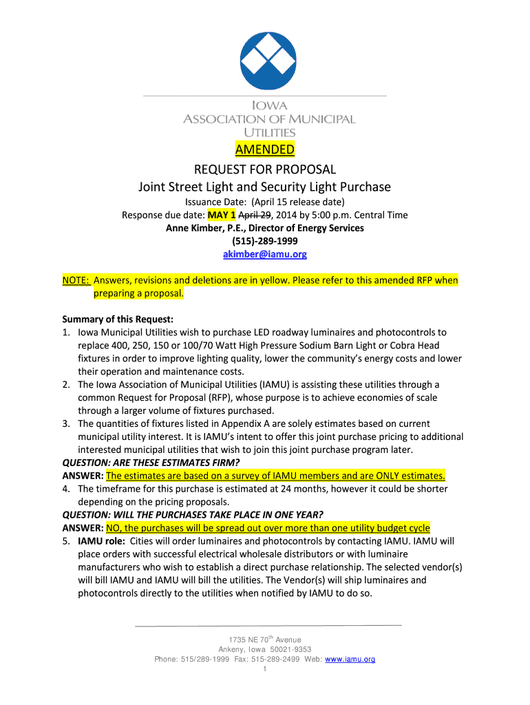 Fillable Online AMENDED REQUEST FOR PROPOSAL Joint Street Light and ...