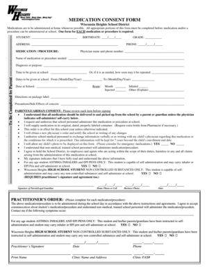 Fillable Online MEDICATION CONSENT FORM - Wisconsin Heights School ...
