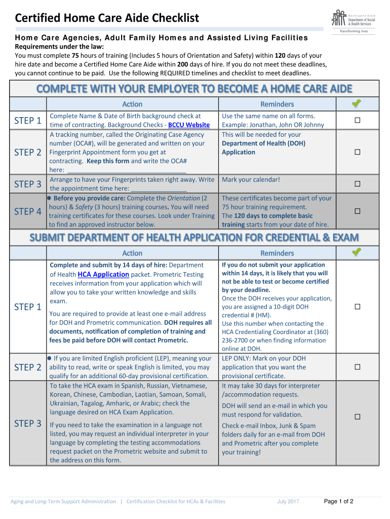 Fillable Online Certified Home Care Aide Checklist Fax Email Print ...