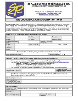 Fillable Online stpaulssoccer org 2015 SOCCER PLAYER REGISTRATION FORM ...