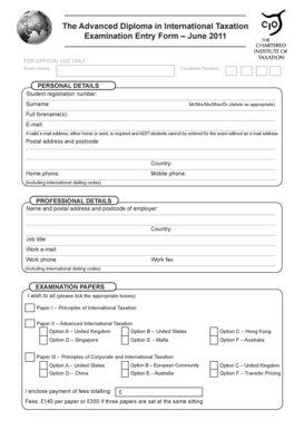 Fillable Online ADIT Examination Entry Form - The Chartered Institute ...