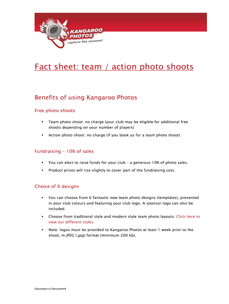 Fillable Online Fact sheet: team / action photo shoots Fax Email Print ...