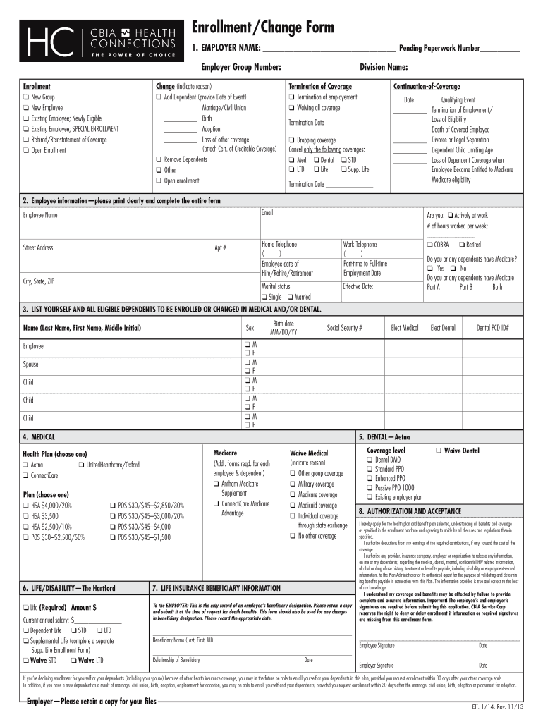 Fillable Online Enrollment/Change Form 1 Fax Email Print - pdfFiller