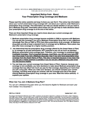 Fillable Online Model Non-Creditable Coverage Disclosure Notice - The ...