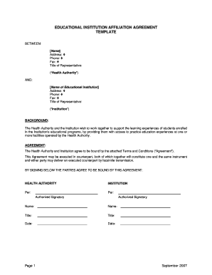 Fillable Online Standard Affiliation Agreement template - Provincial ...