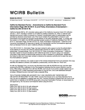 Fillable Online WCIRB Bulletin 2014-21 California Standard Forms ...