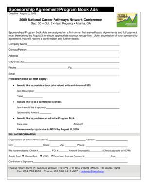 Fillable Online cord Sponsorship Agreement/Program Book Ads - cord Fax ...