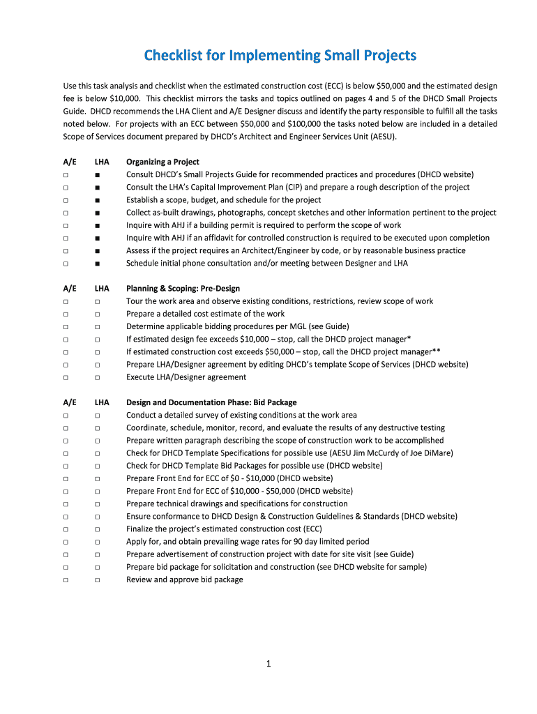 Fillable Online Checklist for Implementing Small Projects Fax Email ...