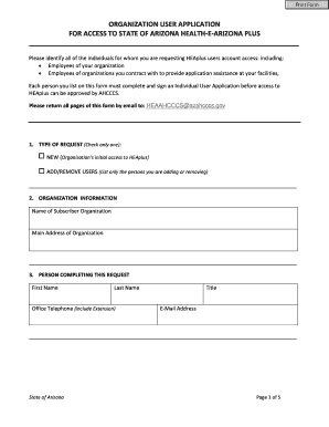 Fillable Online azahcccs Organization User Application Form Fax Email ...